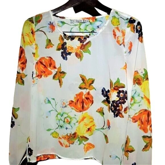 Cupid Diary | Tops | Cupid Diary Sheer Watercolor Floral Long Sleeve L ...